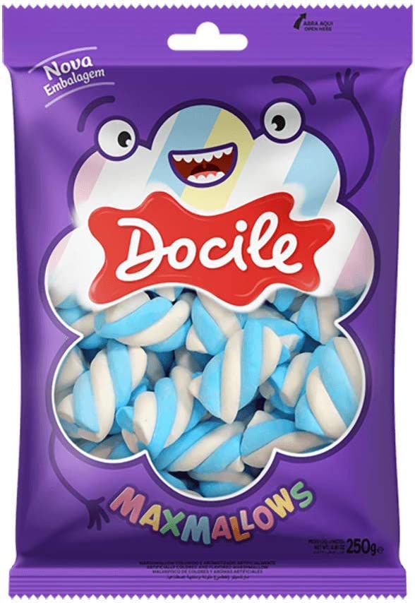 Marshmallow Twist Azul e Branco Maxmallows Docile 250g